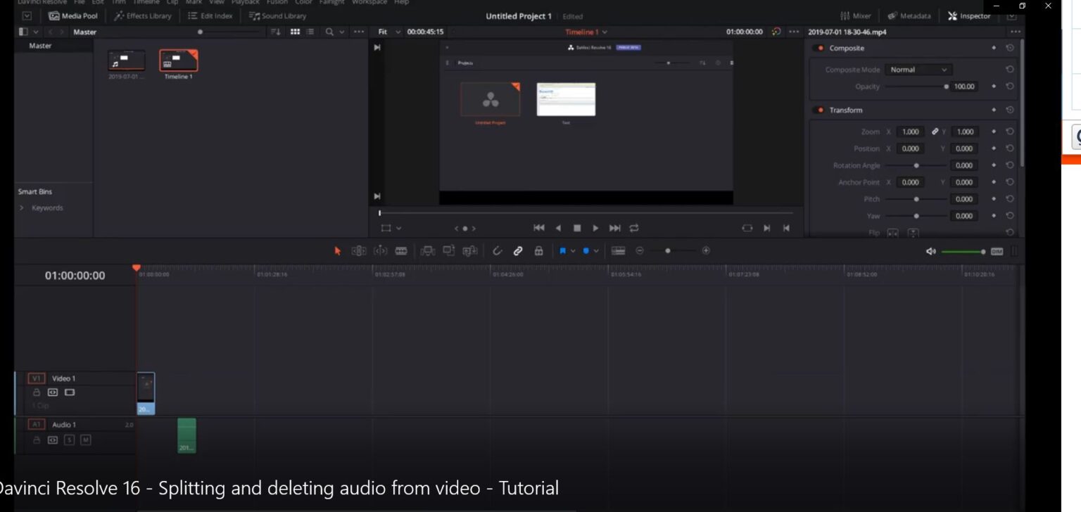 Davinci Resolve 16 - Splitting and deleting audio from video - Tutorial - Tech VideoStack